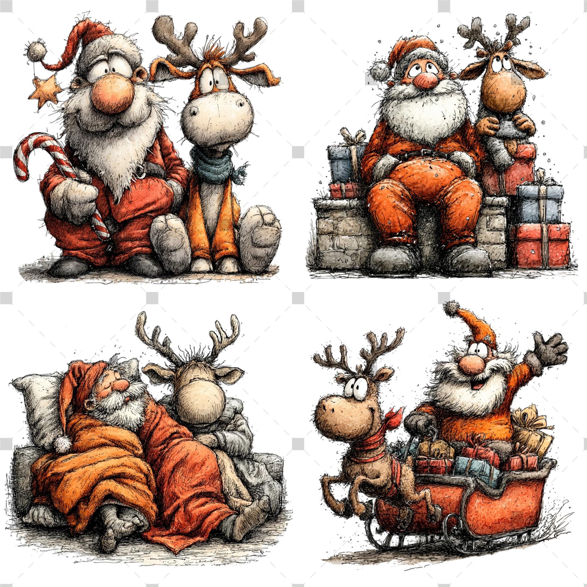 Santa and Reindeer Christmas Clipart Bundle31 Pngs Cute Festive Holiday ...