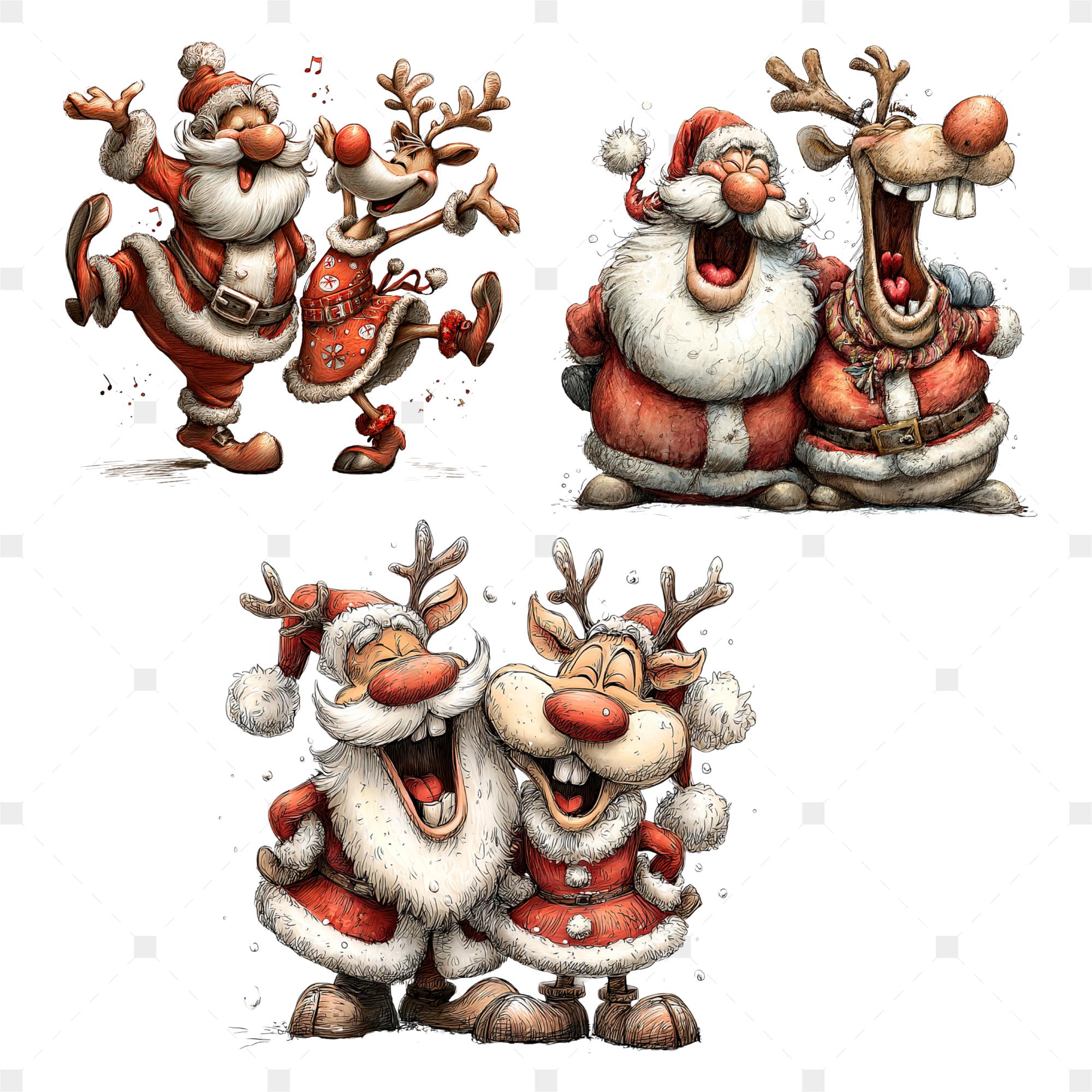 Santa & Reindeer Christmas Clipart: Festive Holiday Graphics (digital ...