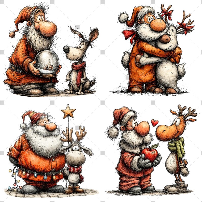 Santa and Reindeer Christmas Clipart Bundle31 Pngs Cute Festive Holiday ...