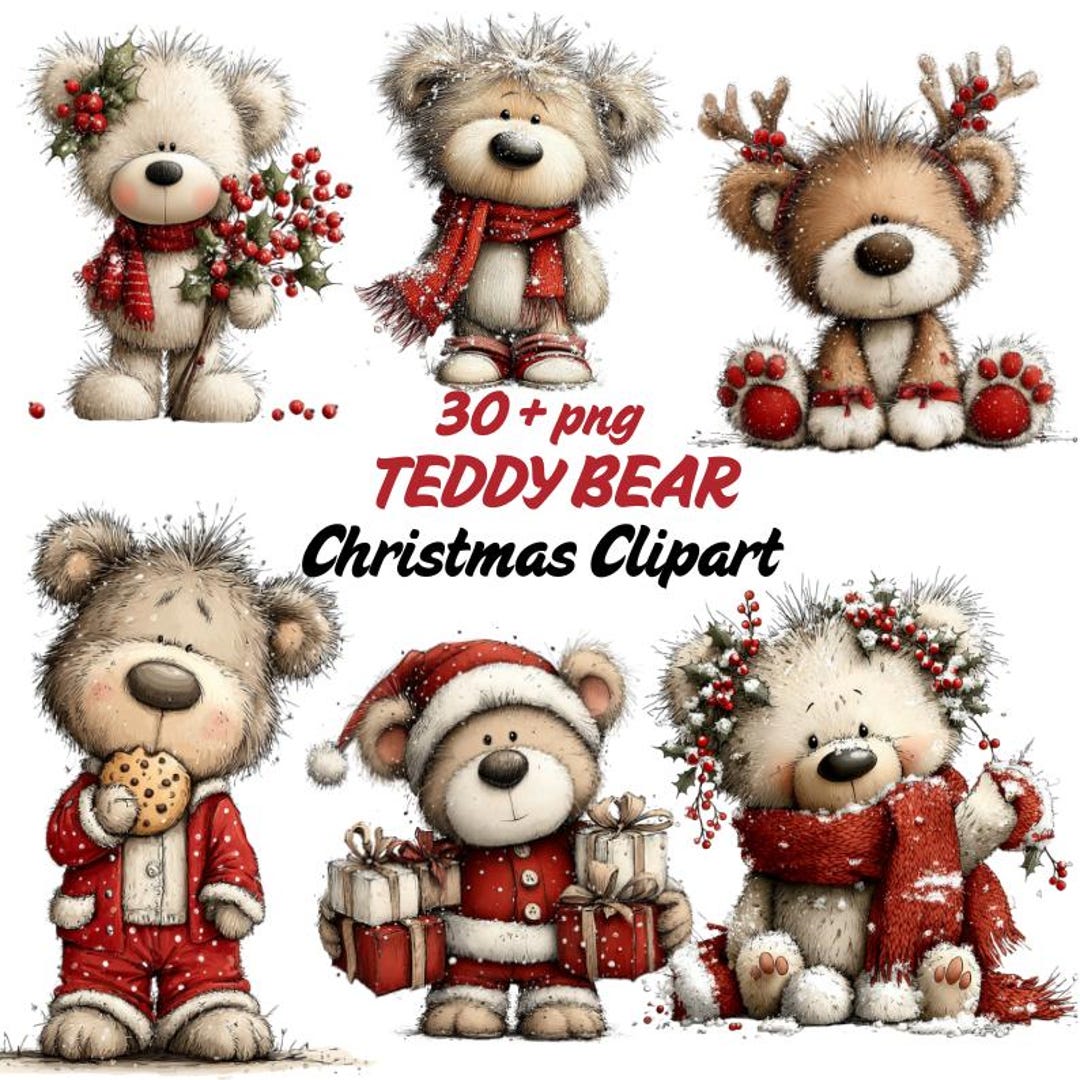 Christmas Teddy Bear Clipart: Festive Holiday Graphics (digital ...