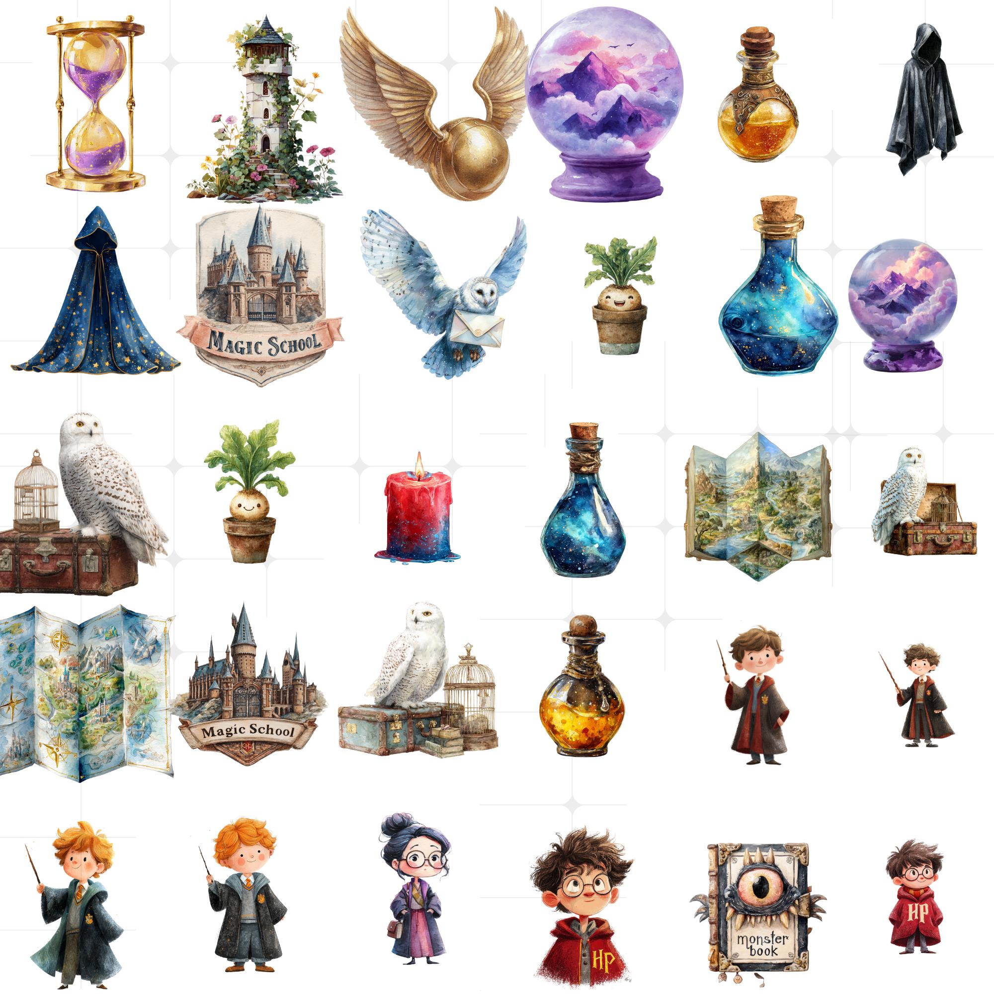 200+ PNG Wizard School Clipart Bundle, Magic School Clipart, Watercolor ...