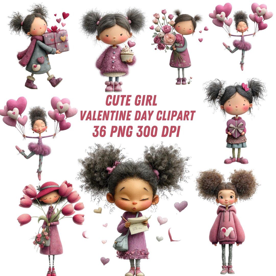 35 Valentine Girl Clipart, Commercial Use, Digital Download, Digital ...