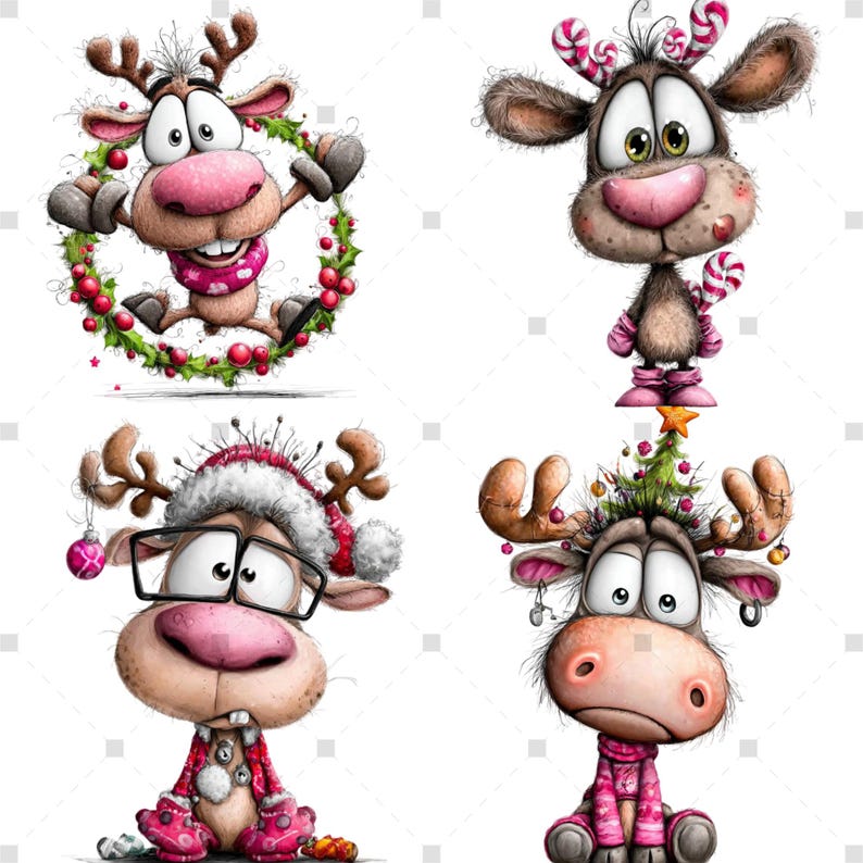 Funny Reindeer Christmas Clipart: Festive Holiday Graphics (digital ...