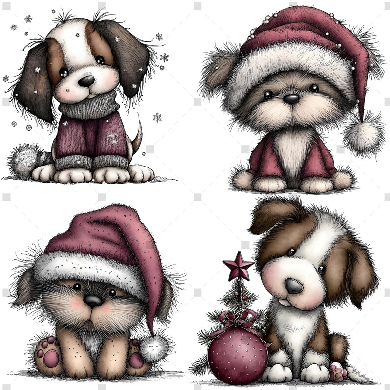40 Png Whimsical Christmas Dogs Clipart – Holiday Puppies in Santa Hats ...