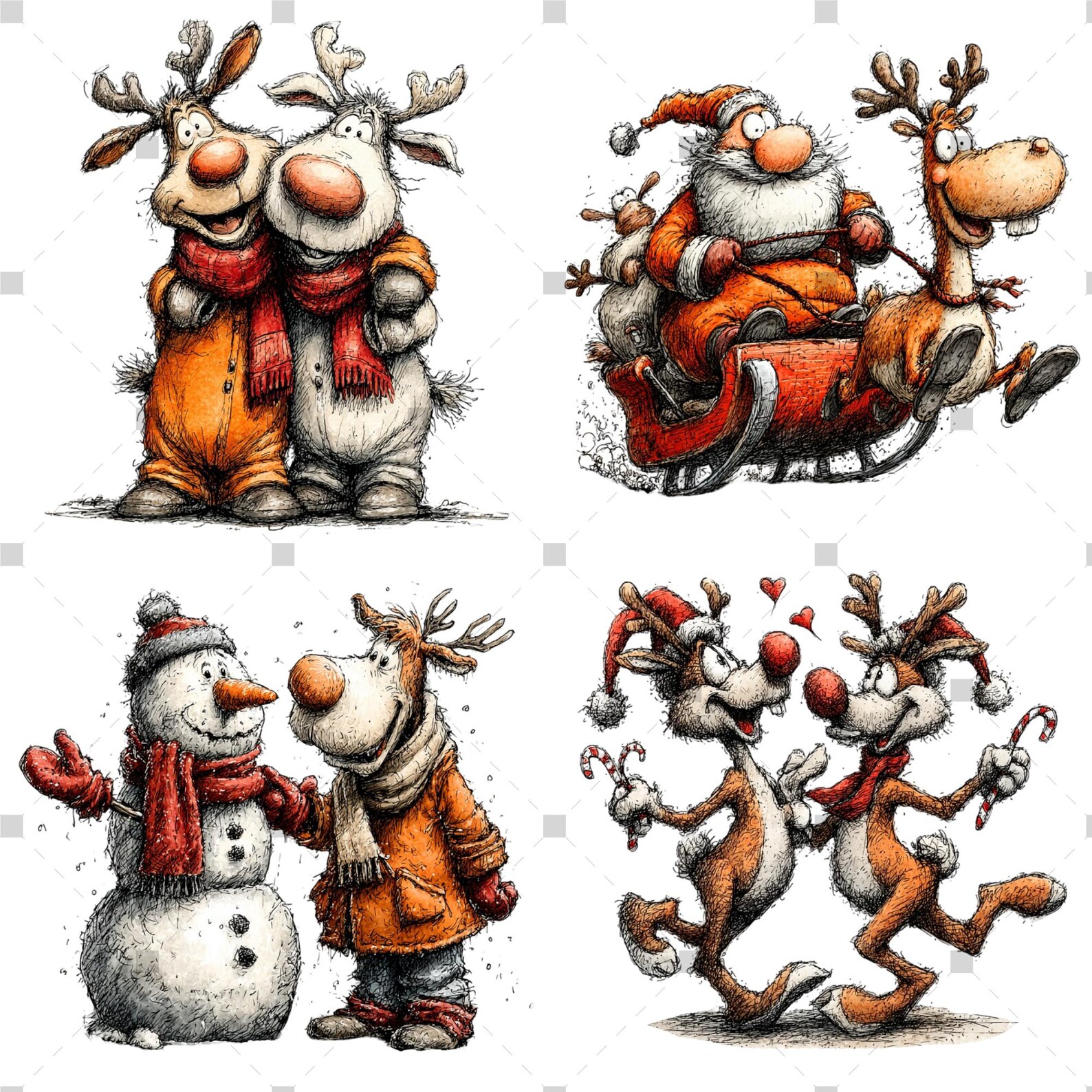Santa and Reindeer Christmas Clipart Bundle31 Pngs Cute Festive Holiday ...