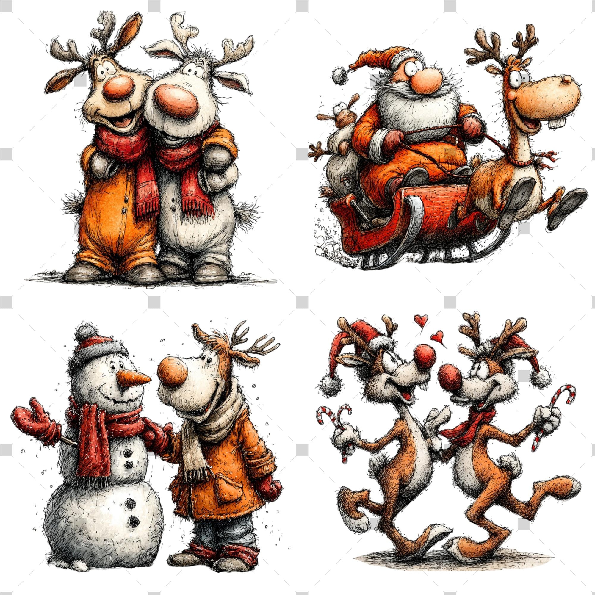 Santa and Reindeer Christmas Clipart Bundle31 Pngs Cute Festive Holiday ...