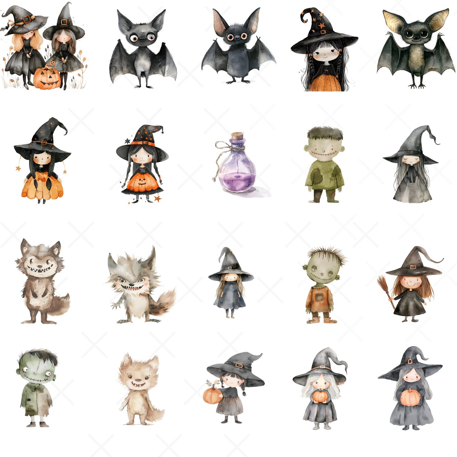120+ Cute Halloween Ghost Clipart Bundle, Watercolor PNG, Witch Hat ...