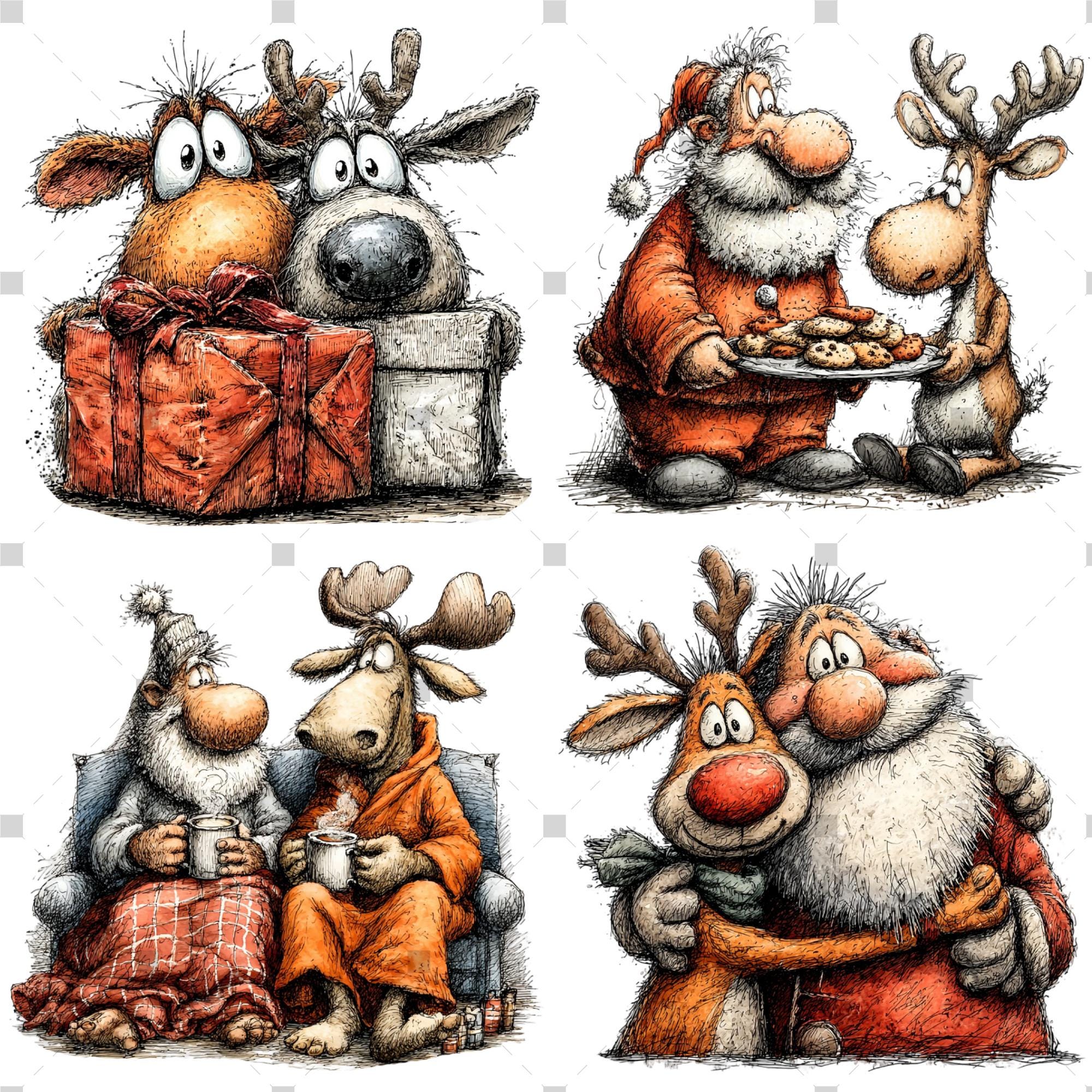 Santa and Reindeer Christmas Clipart Bundle31 Pngs Cute Festive Holiday ...
