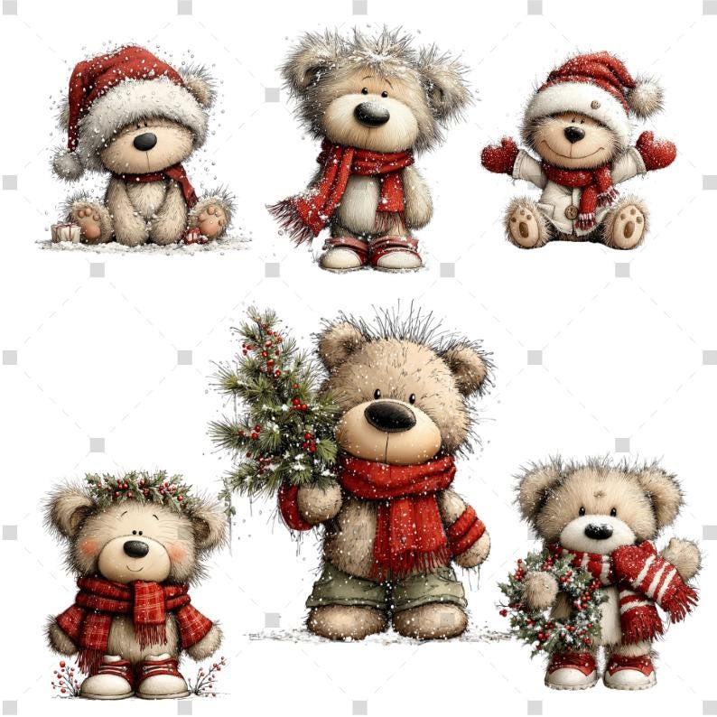 Christmas Teddy Bear Clipart: Festive Holiday Graphics (digital ...