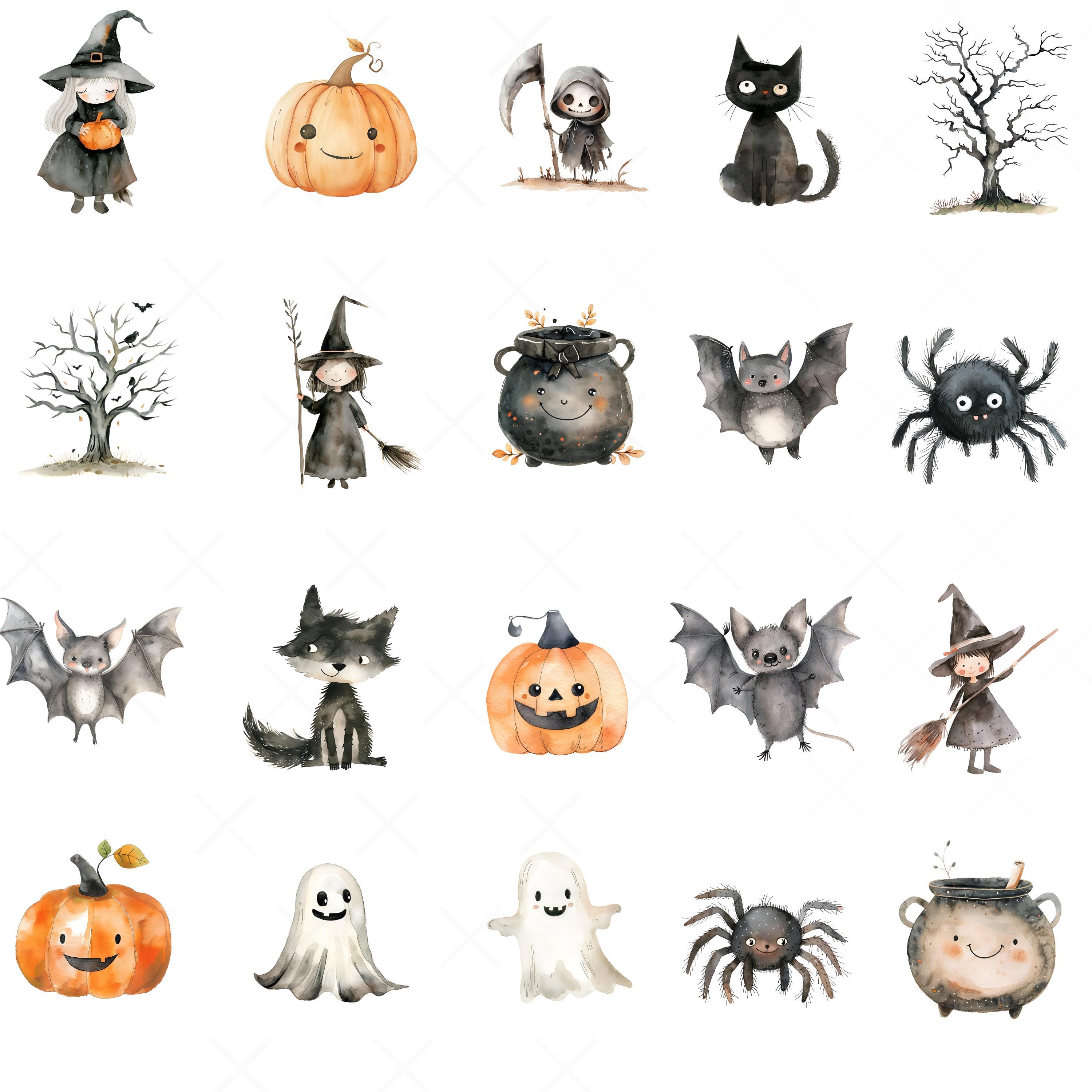 120+ Cute Halloween Ghost Clipart Bundle, Watercolor PNG, Witch Hat ...