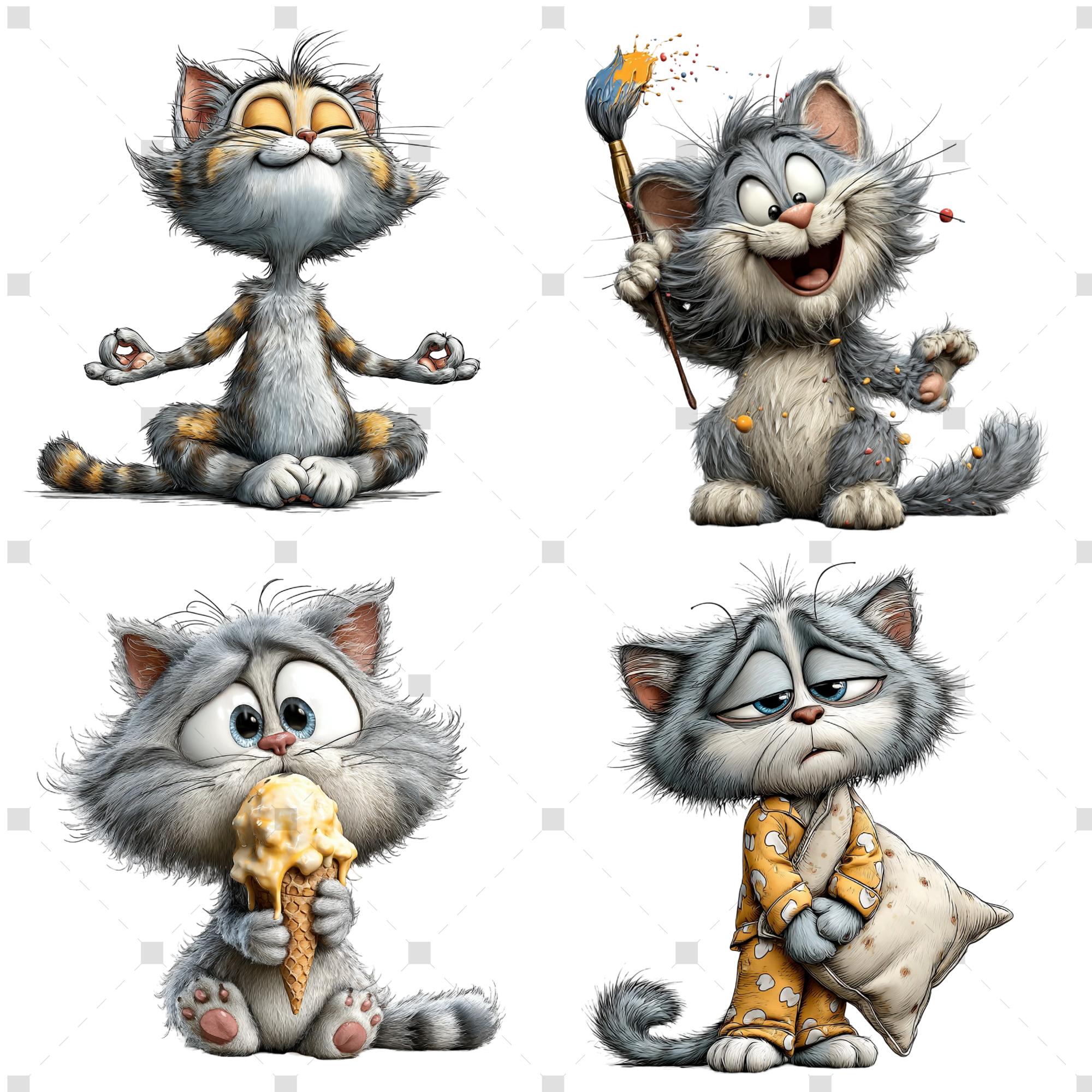 Whimsical Cute Cats Watercolor Clipart: High-res Pngs (digital Download ...