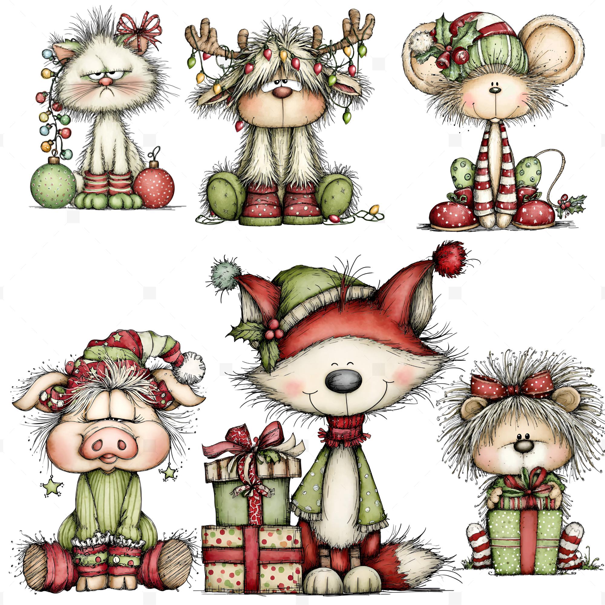 Grumpy PNG Whimsical Christmas Animals Watercolor Clipart | Cute ...