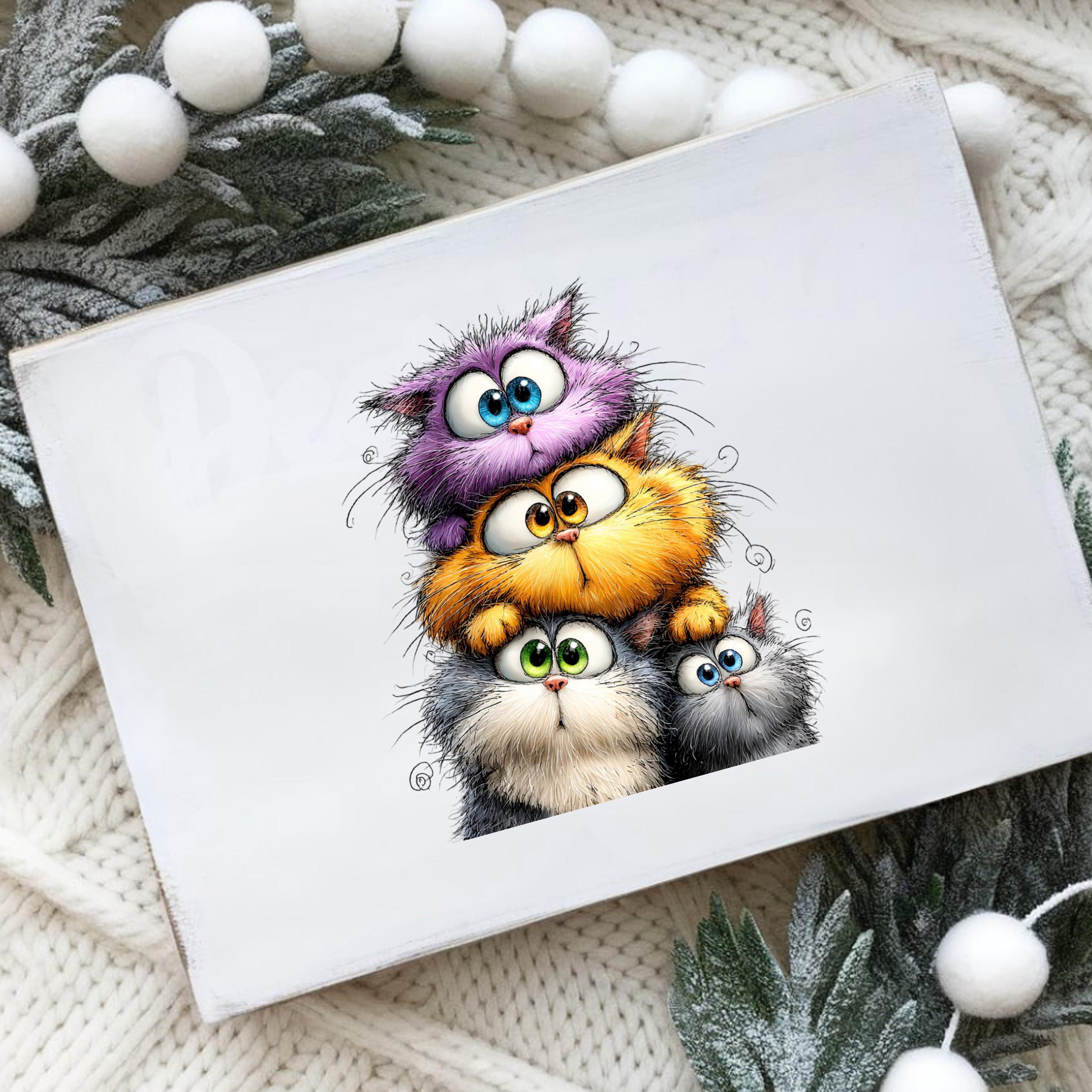Funny Quirky Cats PNG Bundle | Cute Cartoon Cat Clipart | Whimsical Cat ...