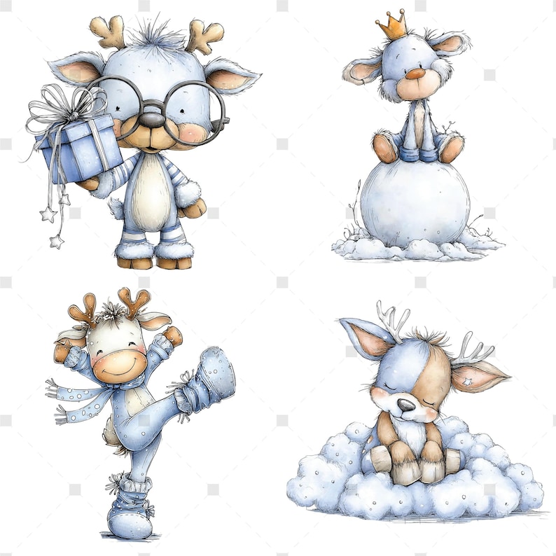 Santa & Reindeer Christmas Clipart: Festive Holiday Graphics (digital ...
