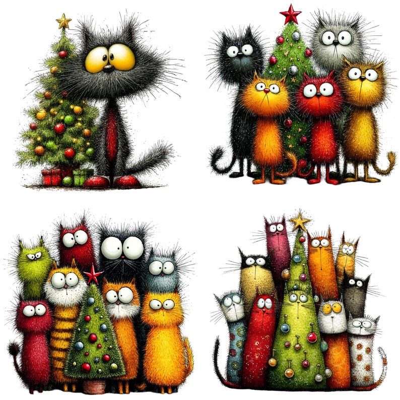 Cosy Winter Cats Clipart Bundle | 11 PNG Cute Christmas Cat ...