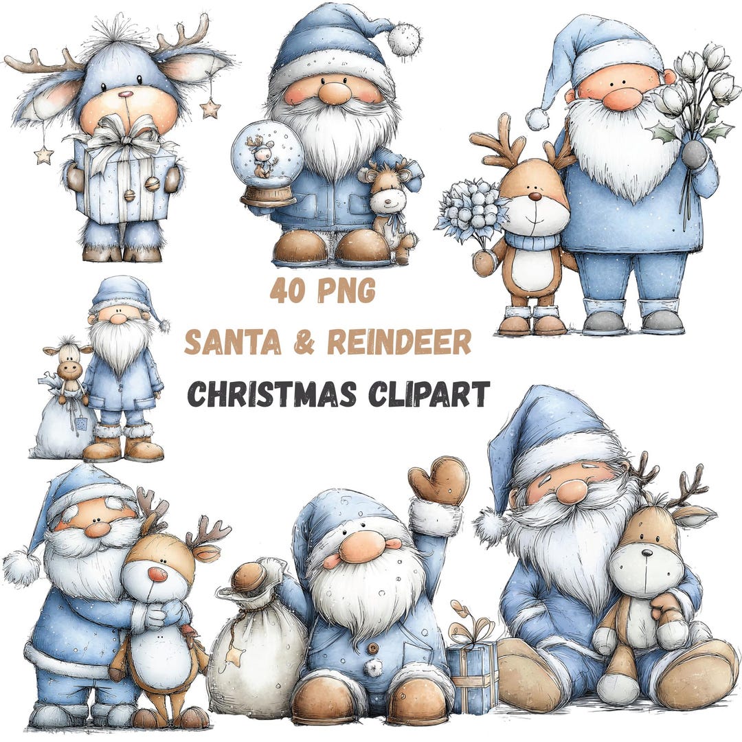Santa & Reindeer Christmas Clipart: Festive Holiday Graphics (digital ...