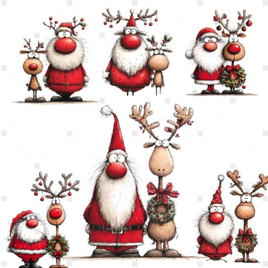 Santa & Reindeer Christmas Clipart: Festive Holiday Graphics (digital ...