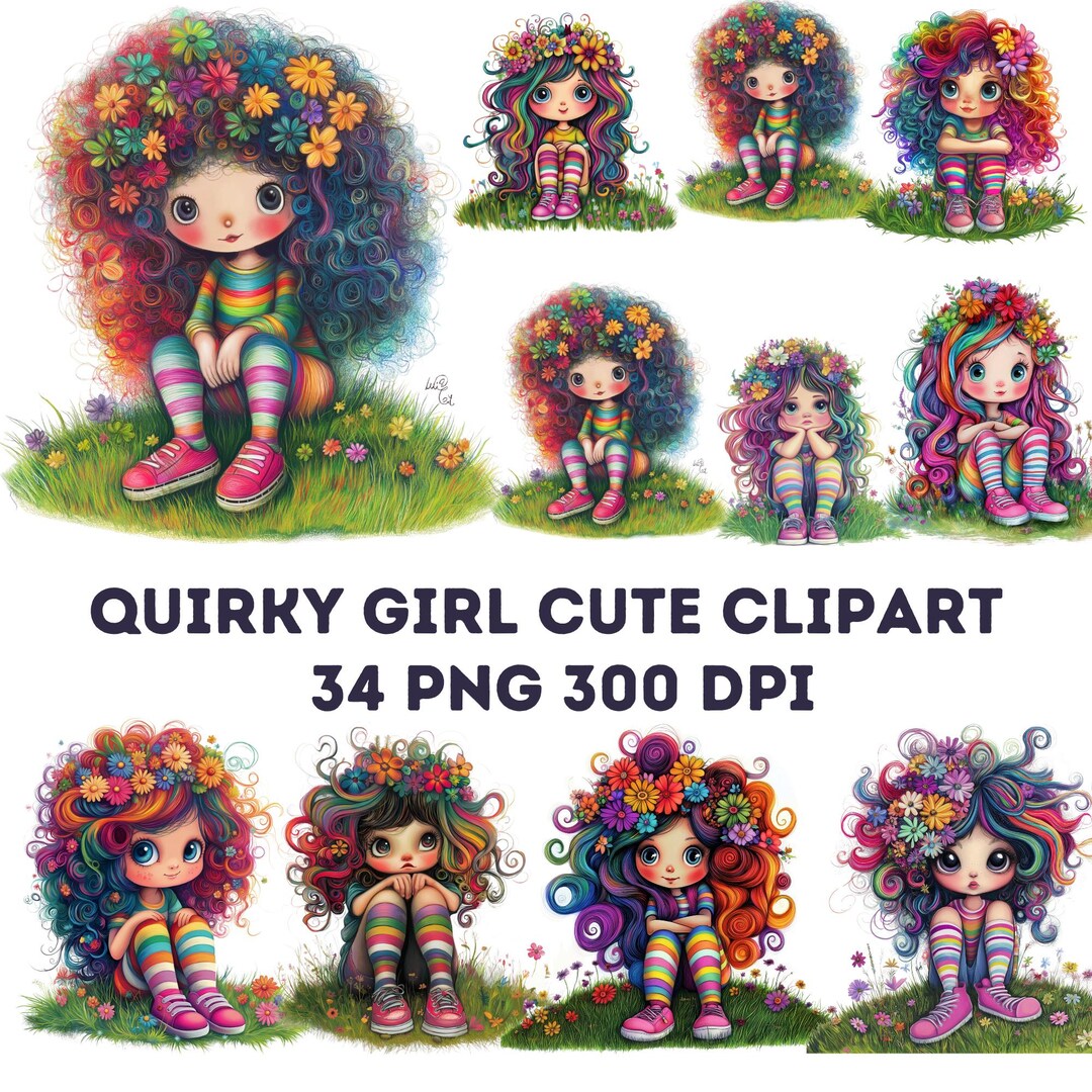 Quirky Girl Clipart Bundle 37 PNG – Quirky Rainbow Girls Graphics ...