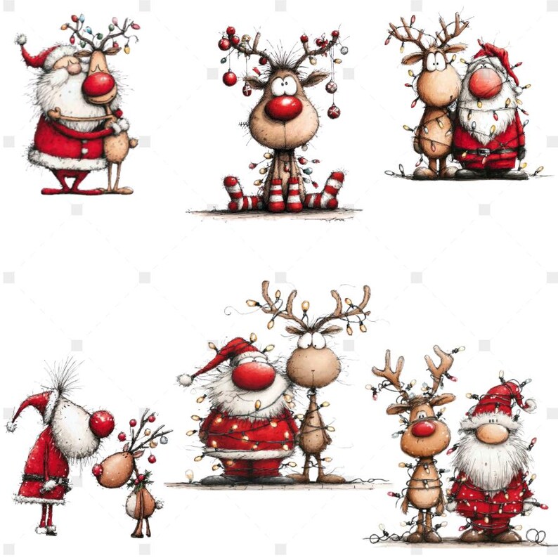 Santa & Reindeer Christmas Clipart: Festive Holiday Graphics (digital ...