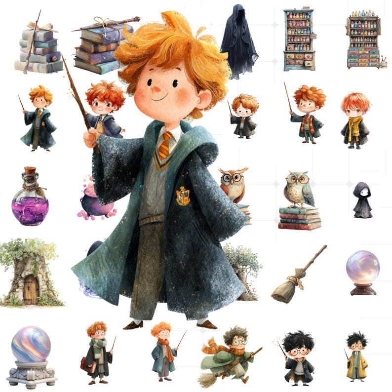 200+ PNG Wizard School Clipart Bundle, Magic School Clipart, Watercolor ...