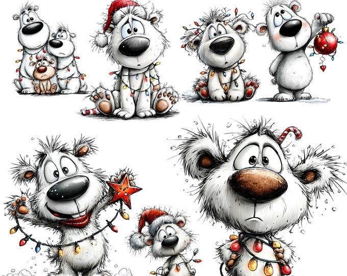 24 PNG, Christmas Polar Bear Clipart Bundle, Polar Bear Clip Art, Cute ...