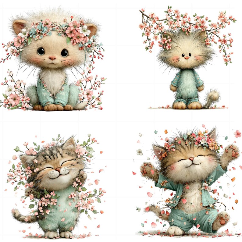 45 PNG Whimsical Cat Clipart – Cute Spring Cat With White Floral Crown ...