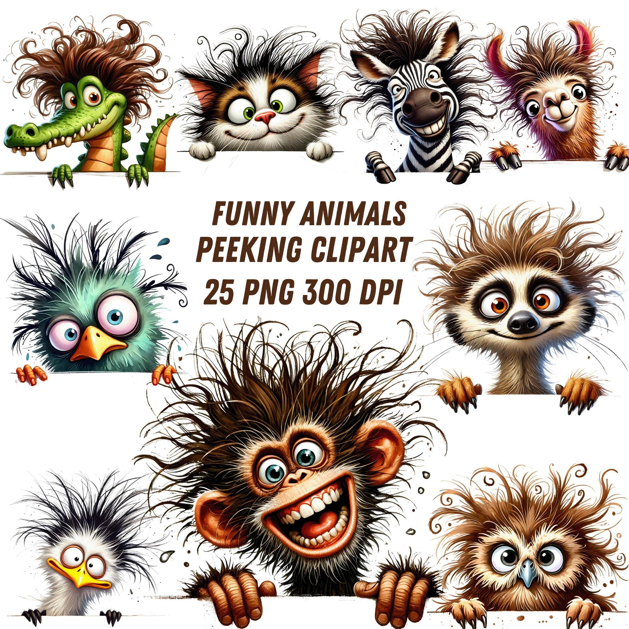 Peeking Animals:25 PNG, 300 DPI Quirky Animal Faces | Woodland ...