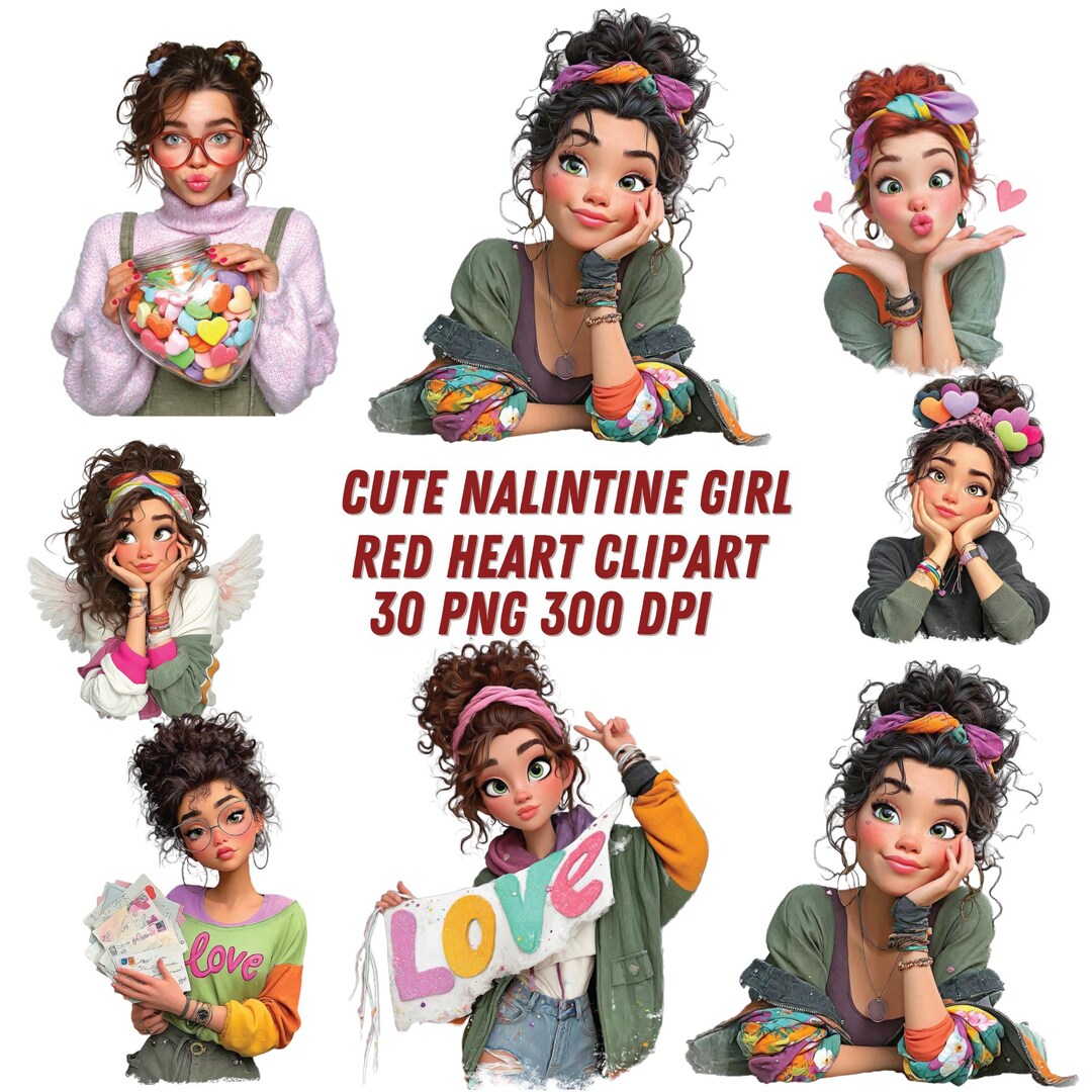30 PNG Watercolor Valentine Cupid Girl Clipart Bundle (PNG Digital ...