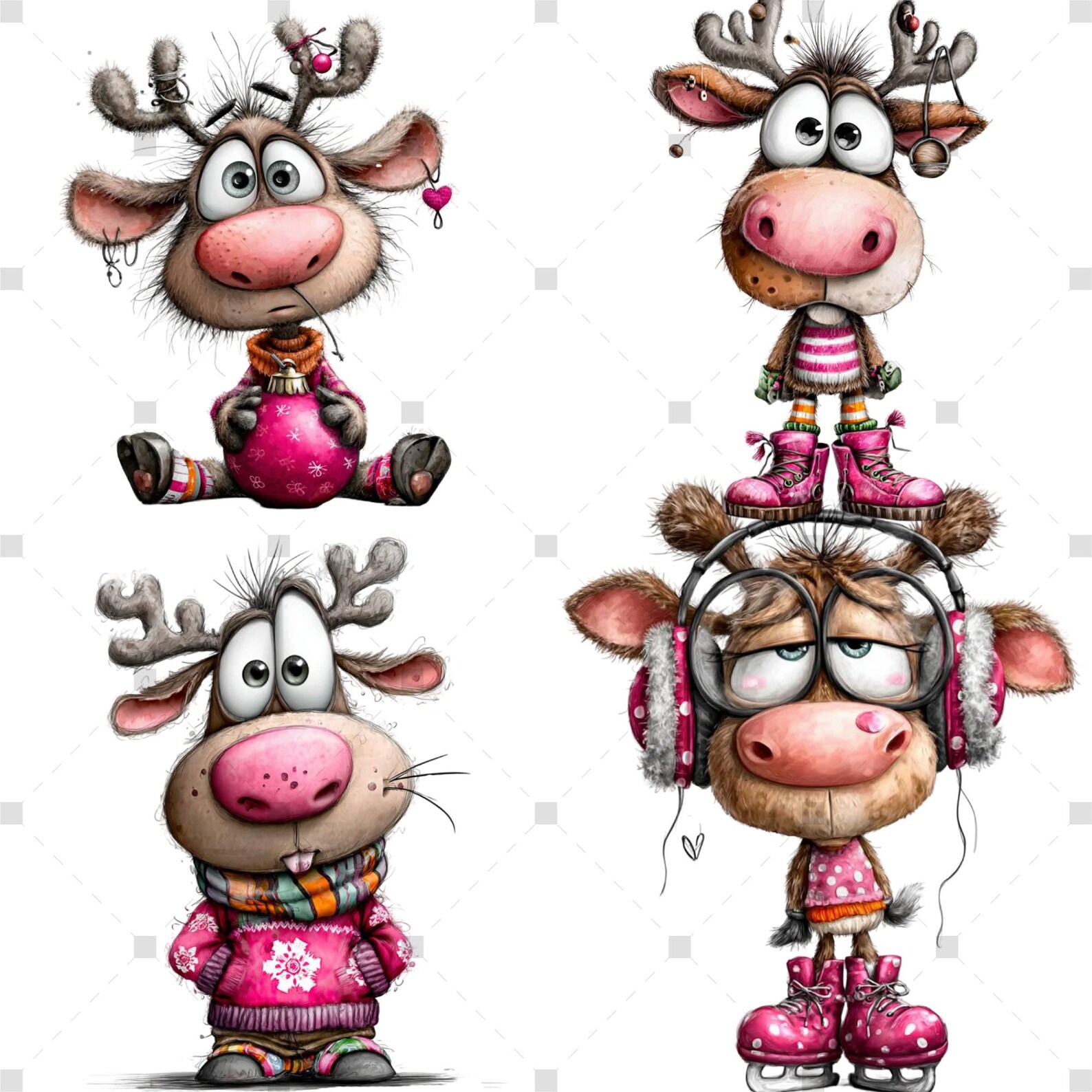 Funny Reindeer Christmas Clipart: Festive Holiday Graphics (digital ...
