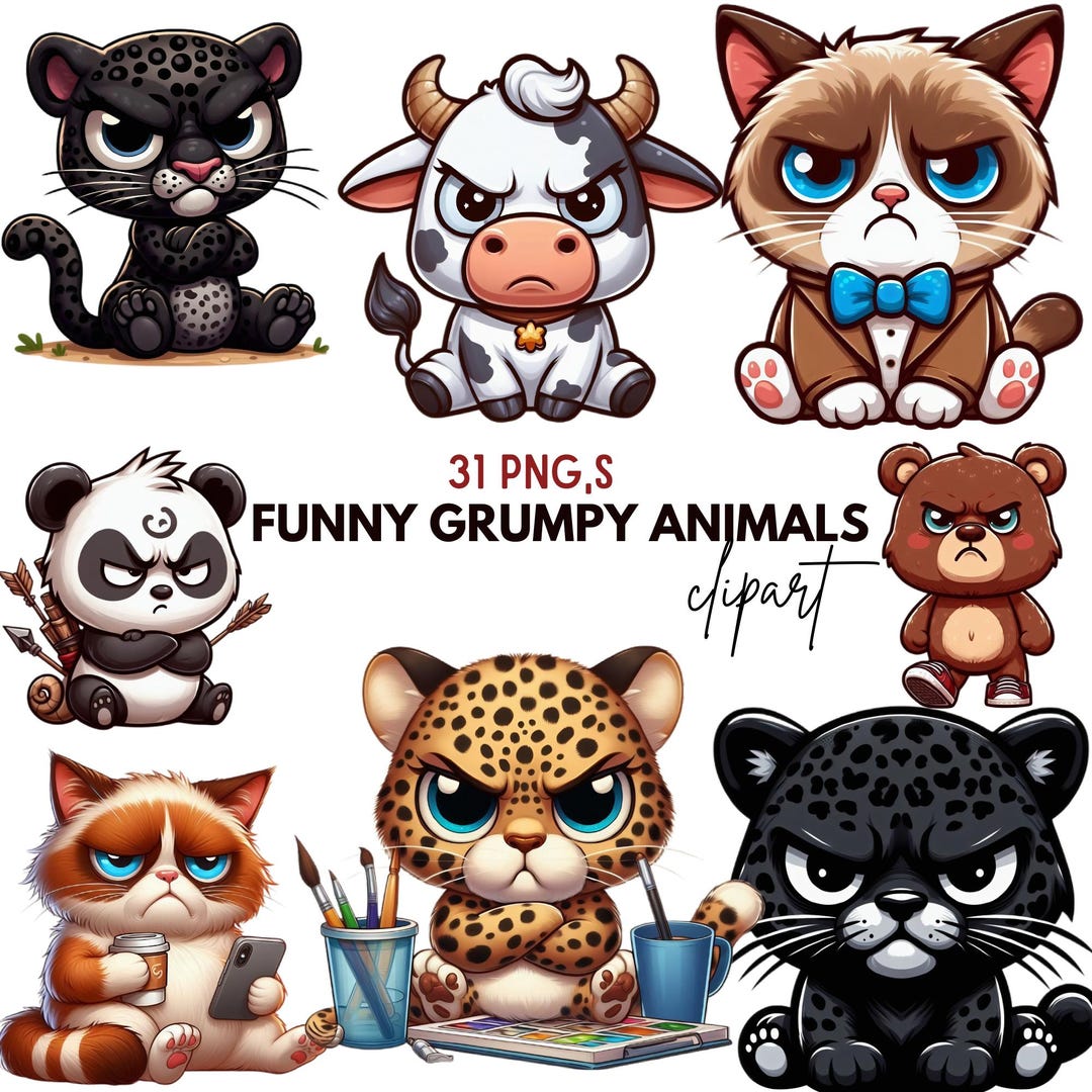 31 PNG Grumpy Animals Clipart, Cartoon Pet PNG Prints (commercial Use ...