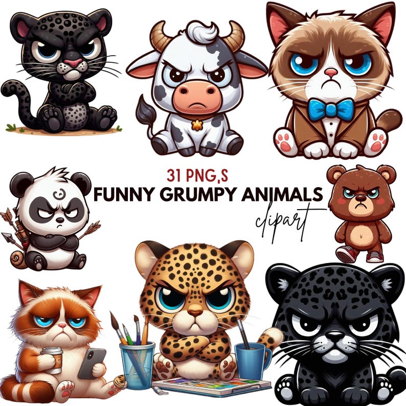 31 PNG Grumpy Animals Clipart, Cartoon Pet PNG Prints (commercial Use ...