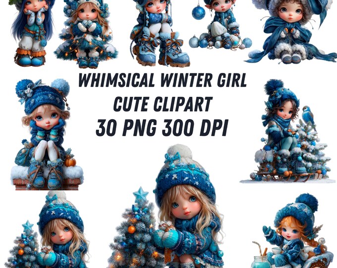 20 PNG Clipart Set, Cute Girl With Gifts – Cosy Winter Art, Soft ...