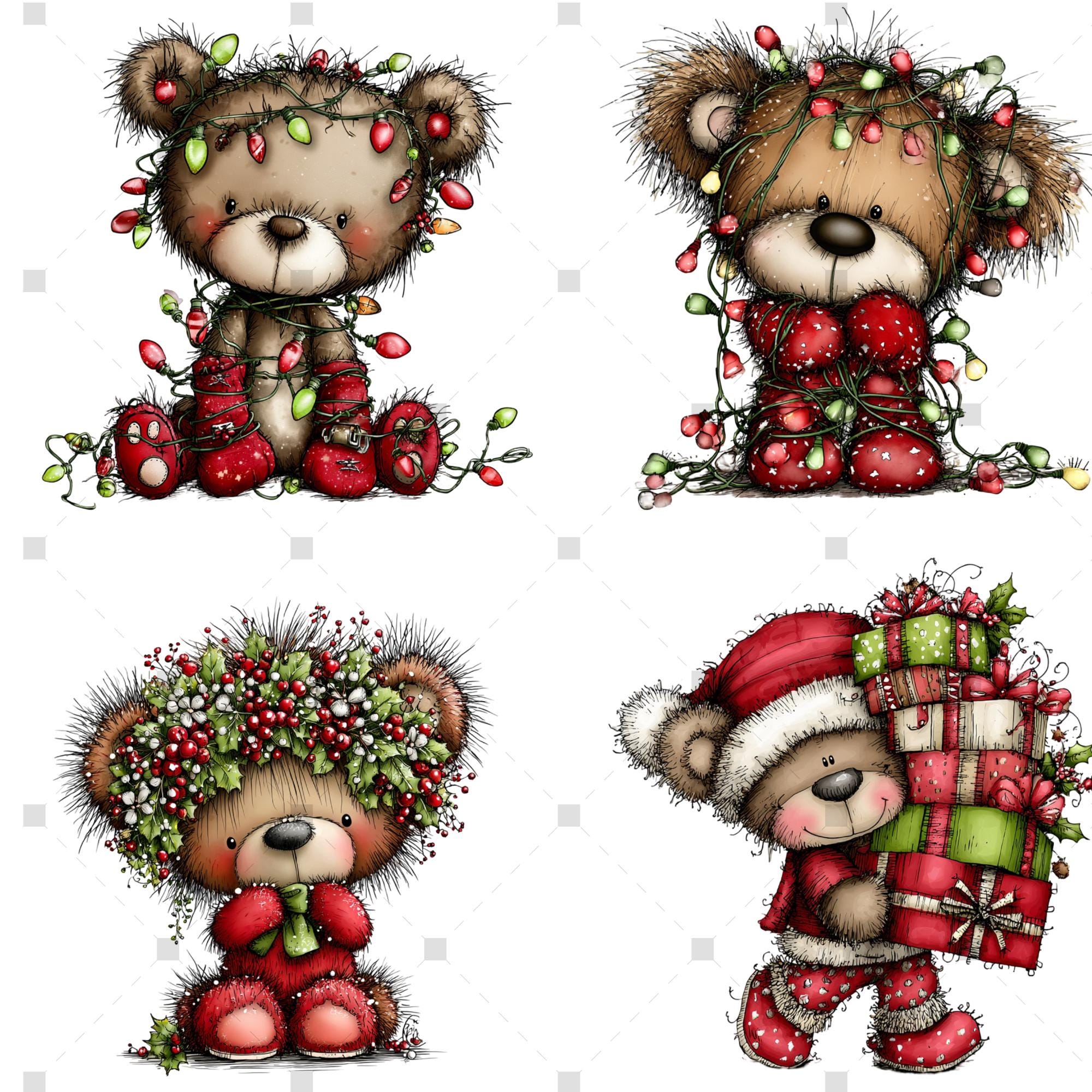 Teddy Bear Christmas Clipart: Cute Festive Holiday Graphics (digital ...