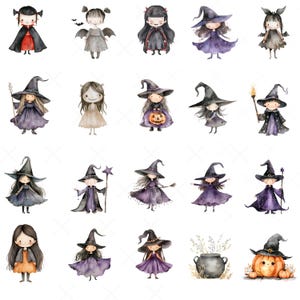 120+ Cute Halloween Ghost Clipart Bundle, Watercolor PNG, Witch Hat ...
