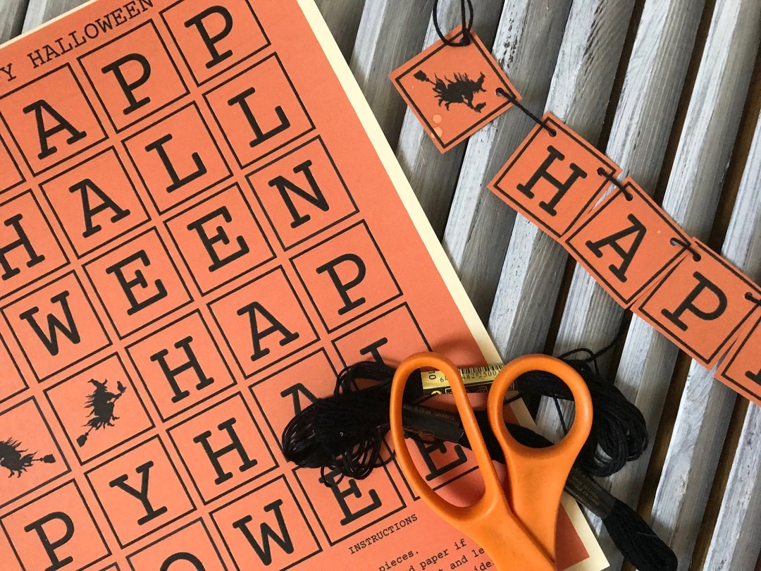 PRINTABLE Orange Happy Halloween Mini Banner, Scary Spooky Bunting ...