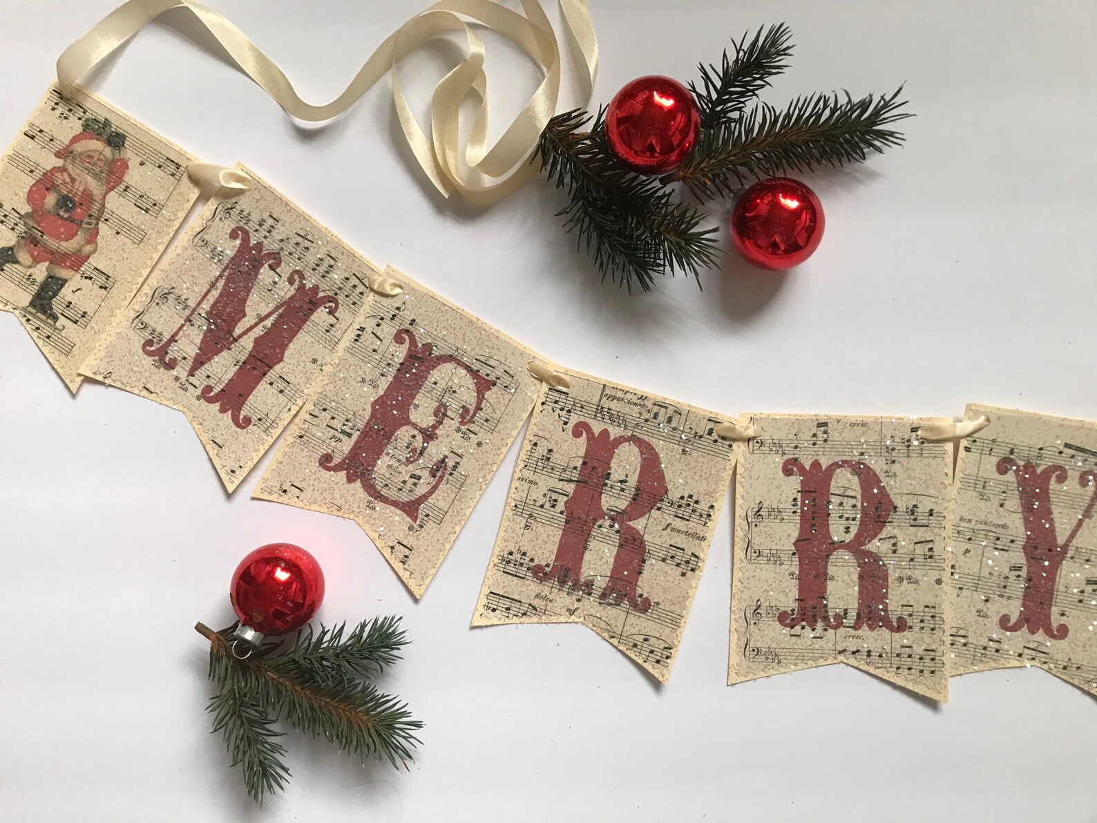 PRINTABLE Merry Christmas Vintage Theme Paper Banner - Etsy