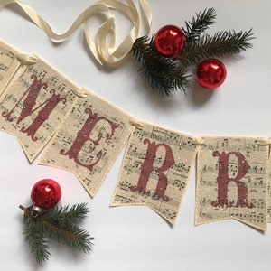 PRINTABLE Merry Christmas Vintage Theme Paper Banner, Christmas Bunting ...
