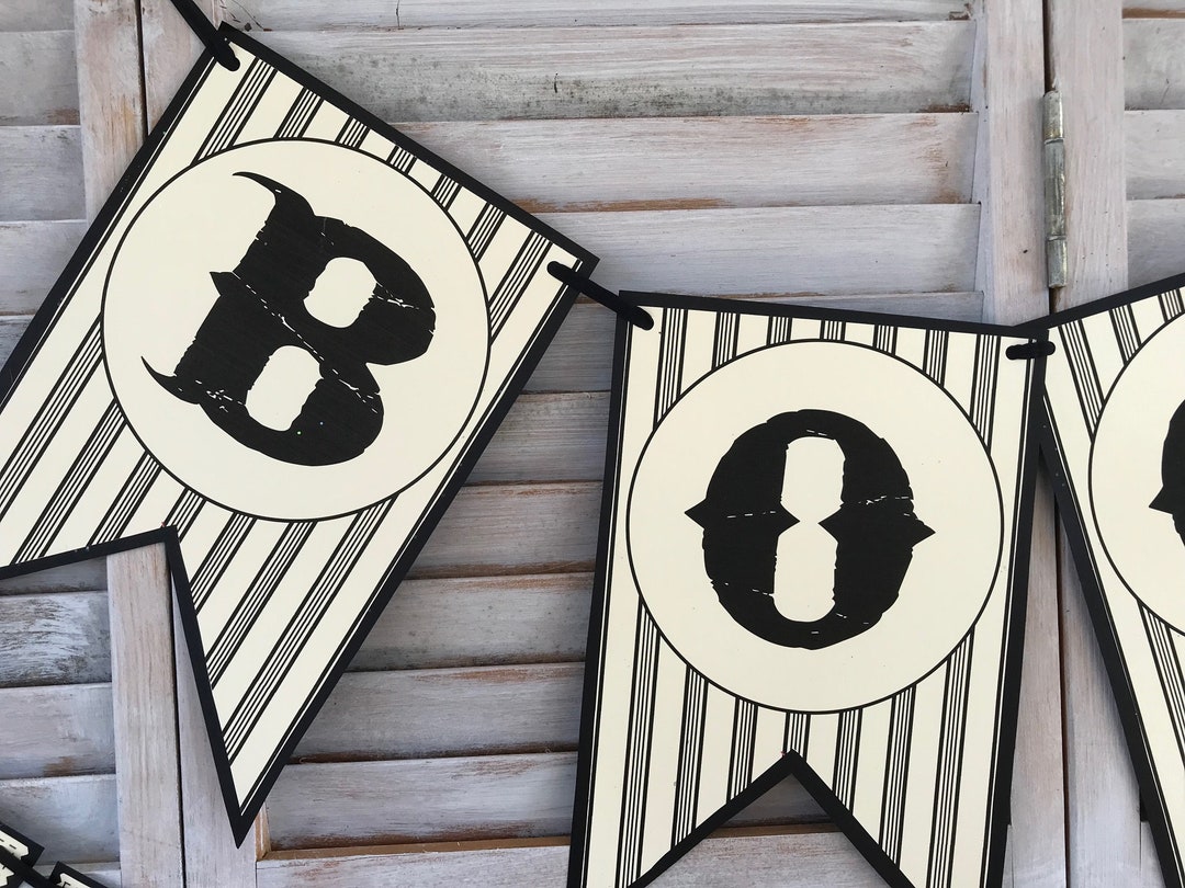 Large BOO! Banner, Black Halloween Bunting, Gothic Hallow's Eve Swag ...