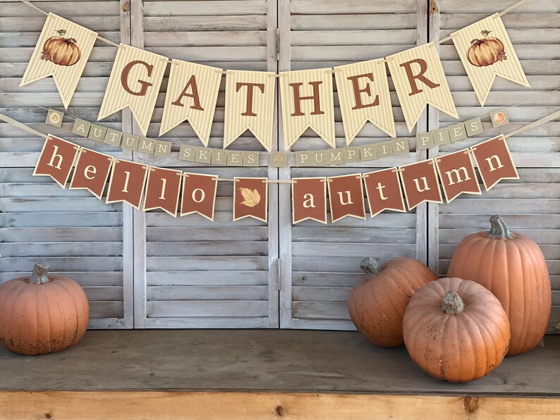 PRINTABLE Gather Banner, Thanksgiving Bunting, Thankful Swag, Autumn ...