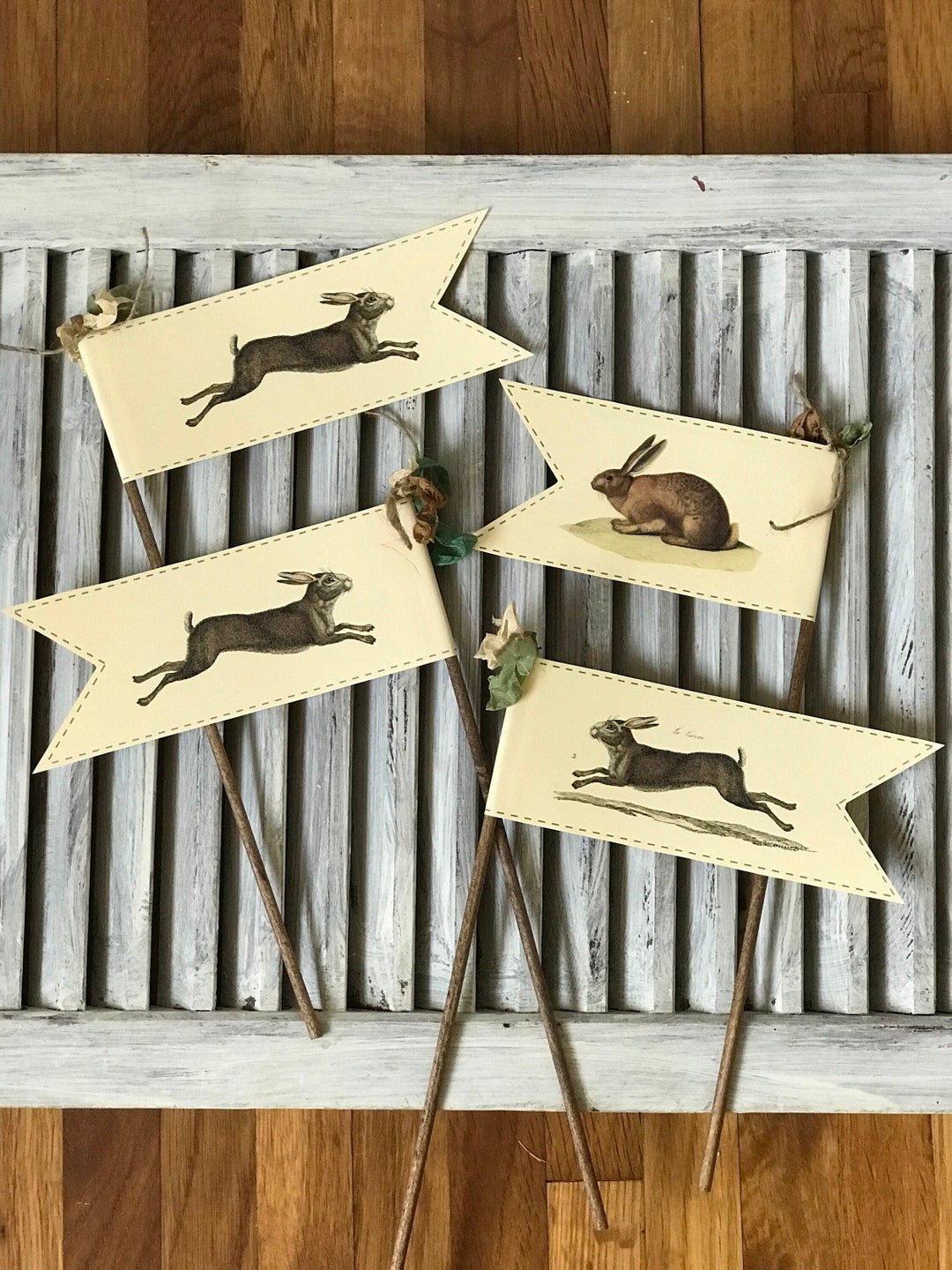 4 Rabbit Flags, Bunny Banners, Spring Table Decoration, Brunch Table ...