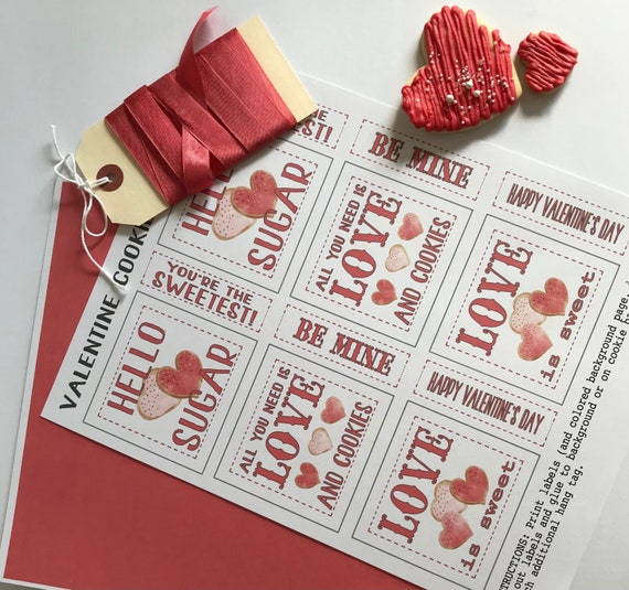 PRINTABLE Valentine Cookie Tags Food Gift Labels Treat Bags - Etsy