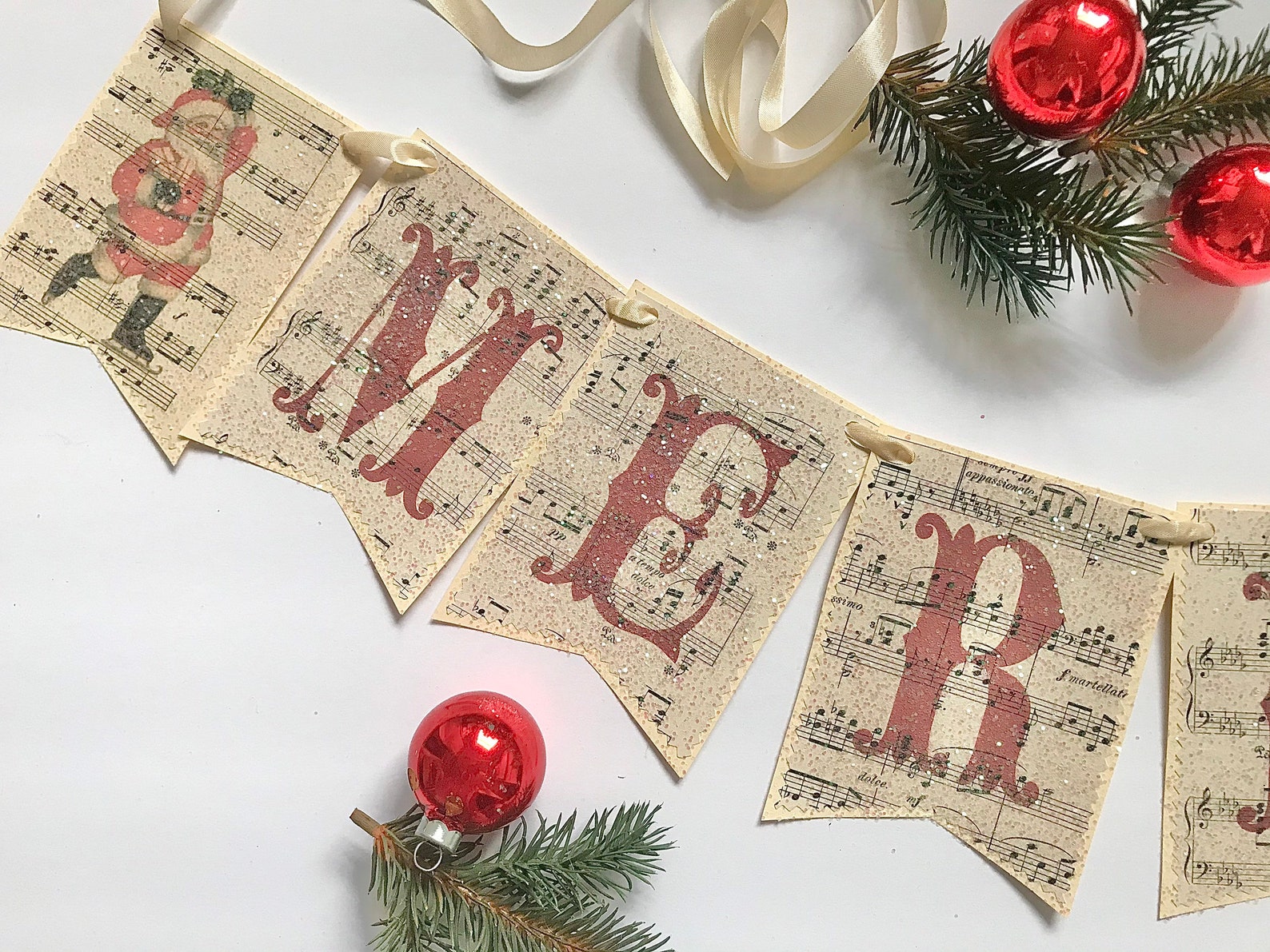 PRINTABLE Merry Christmas Vintage Theme Paper Banner | Etsy