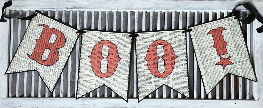 Vintage Book Page BOO! Banner, Halloween Bunting, Spooky Decor, Mantel ...