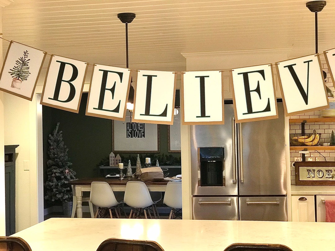 PRINTABLE Fir Tree Believe Banner, Instant Download Christmas Bunting ...