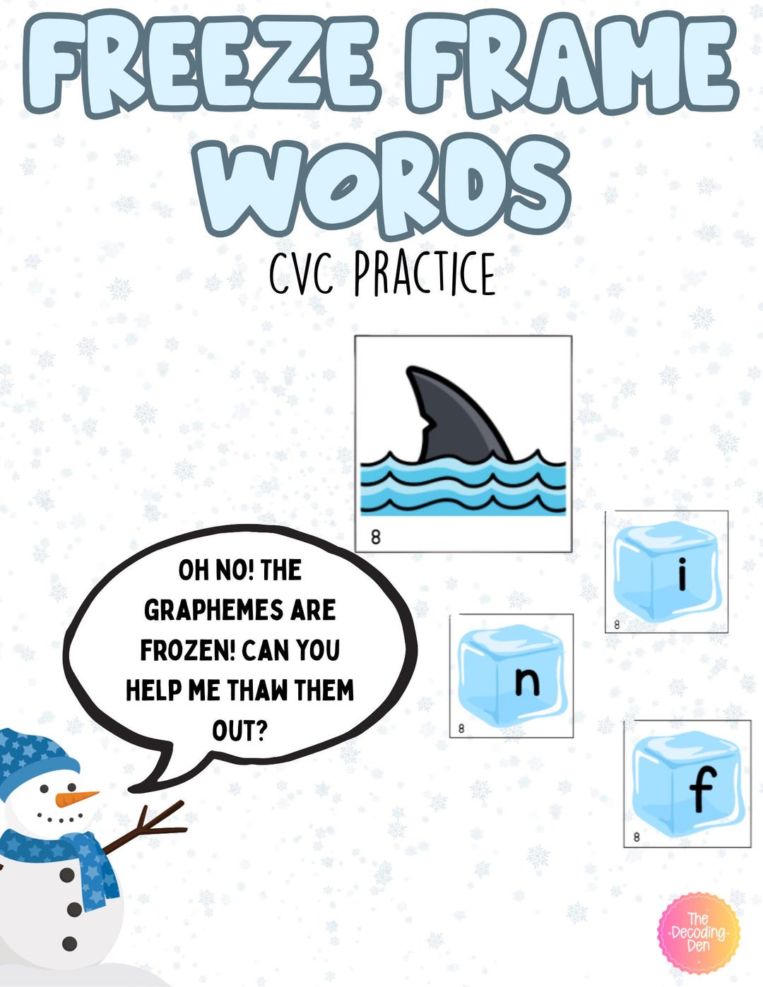 Freeze Frame CVC Word Building Game | Phonics Center Activity | Winter ...