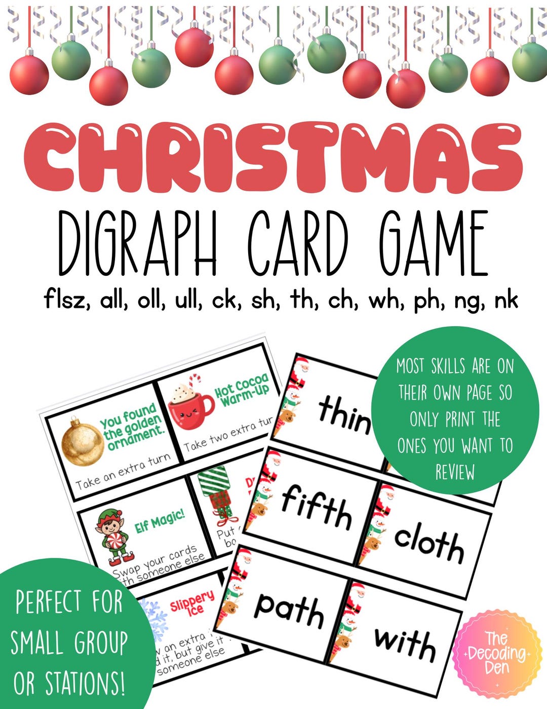 Christmas Digraph Card Game – Sh, Ch, Th, Wh, Ck, FLSZ, & More - Etsy
