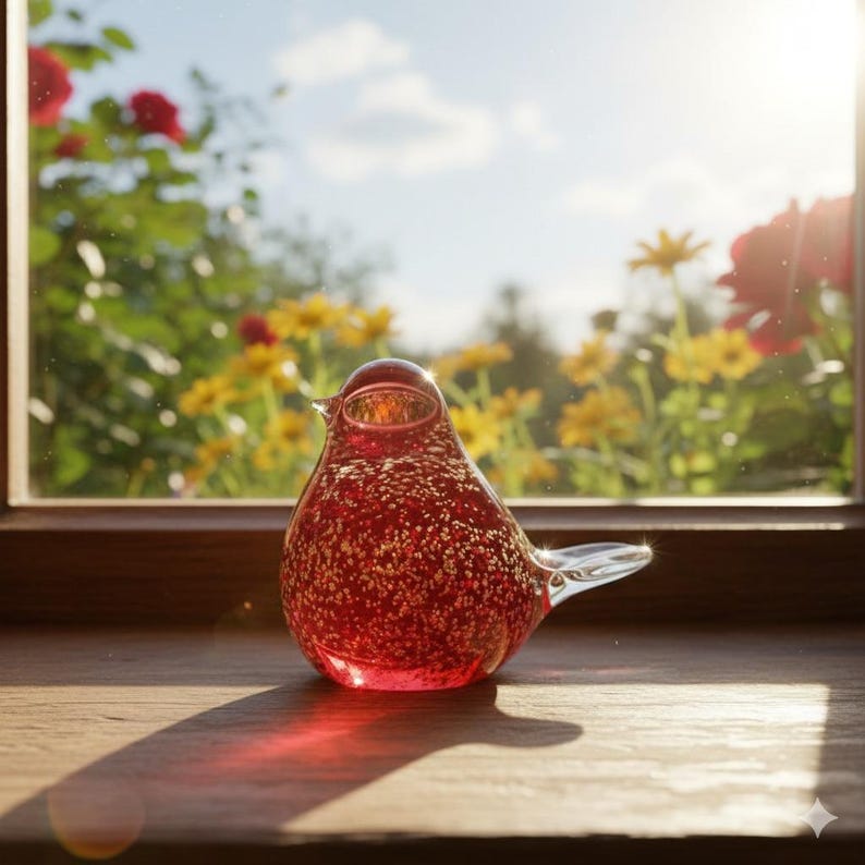 Hand-blown Glass Bird Figurine, Sparkling Miniature Art Sculpture ...