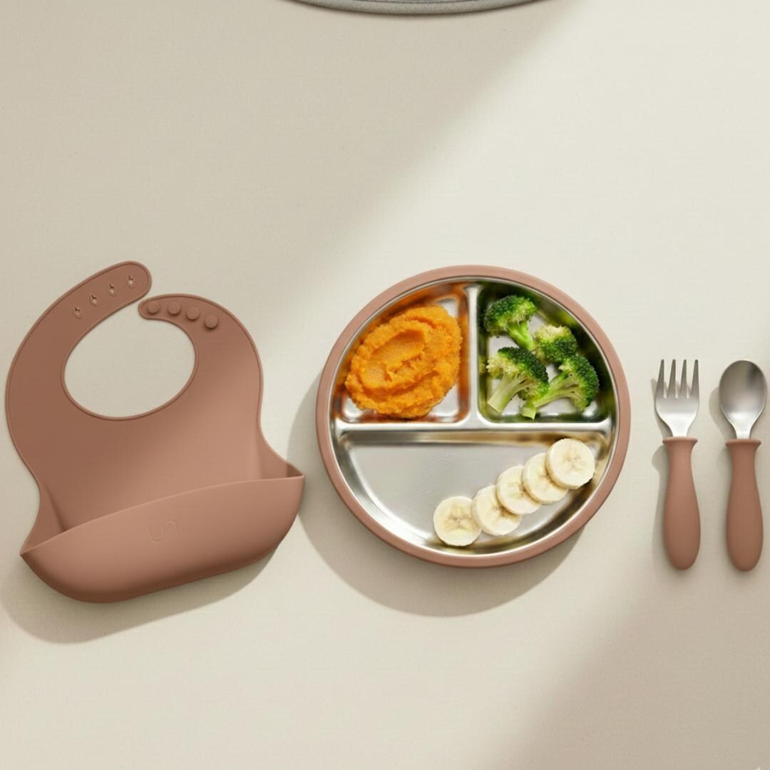 Stainless Steel Kids Plate & Utensils Set Mocha, Suction Plate for ...