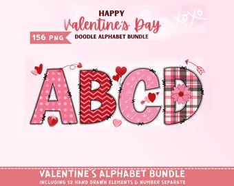 Valentines Day Alphabet With Clip Art PNG Files, Make Your Own Name ...