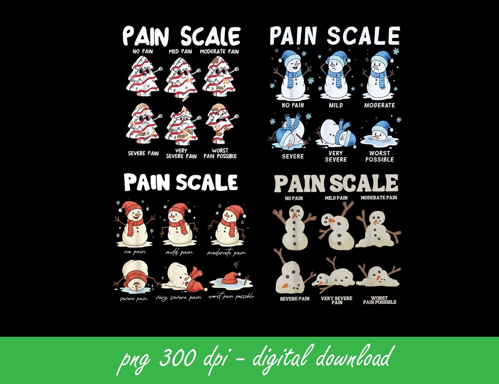 Snowman Pain Scale Chart, Winter Medical Illustration (digital Download ...